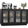 Ebern Designs Buffet Cabinet with Storage, 55.1" Large Wood Cabinet with 4 Fluted Glass Doors ...